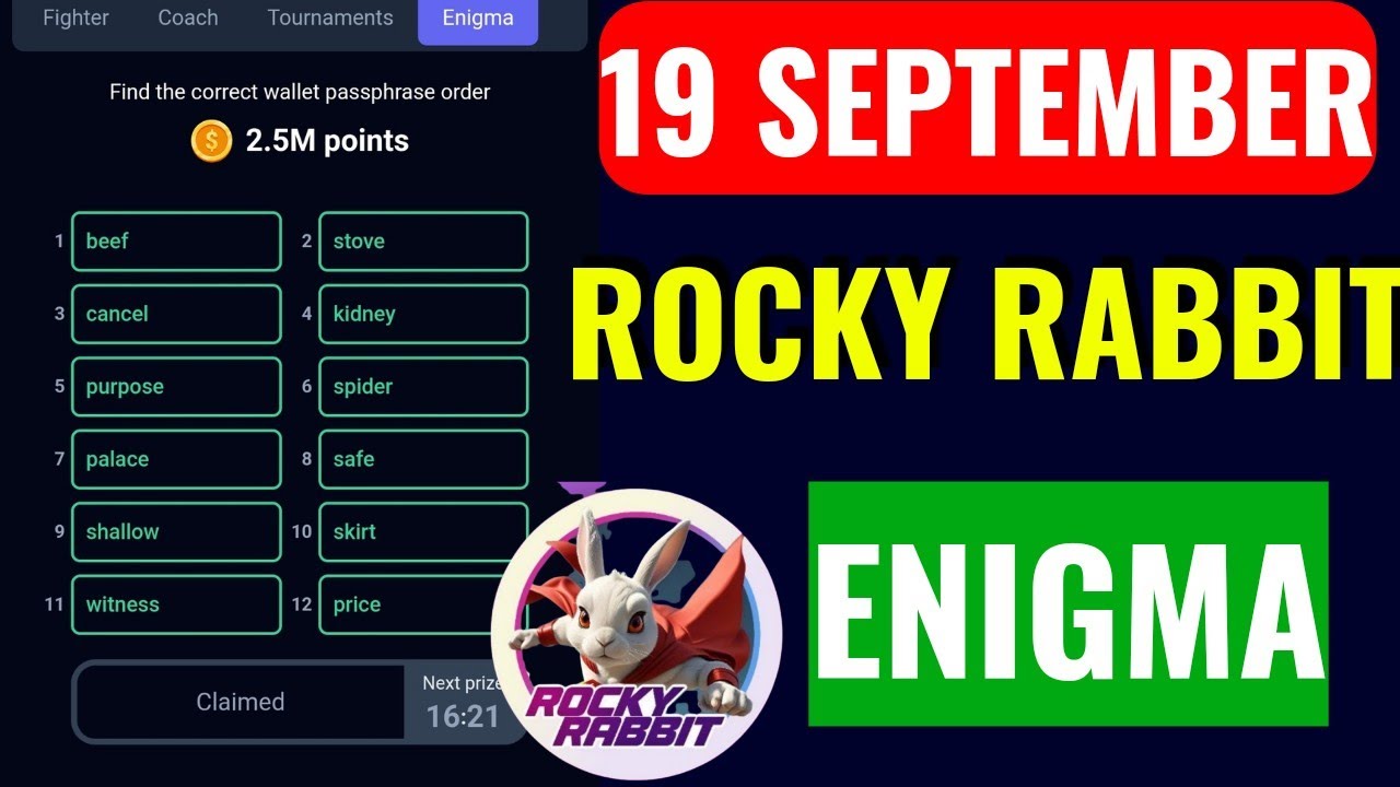 Rabbit Enigma Passphrase 19-20 September 2024 | Rocky Rabbit Combo Card ...