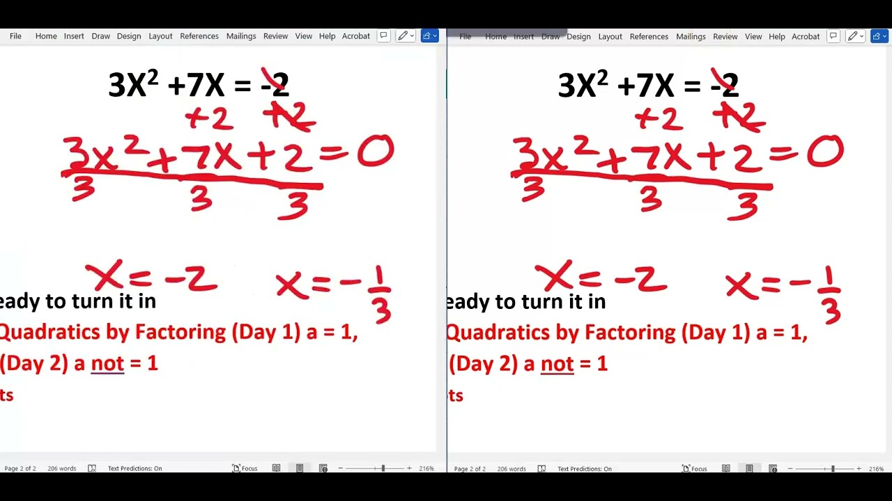 10/17/25 AR Warm Up, Assignment Solving Quadratics by Factoring (Day 2 ...
