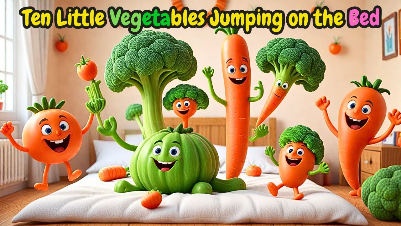 Ten Little Vegetables Jumping on the Bed – Fun Kids Song | Nursery ...