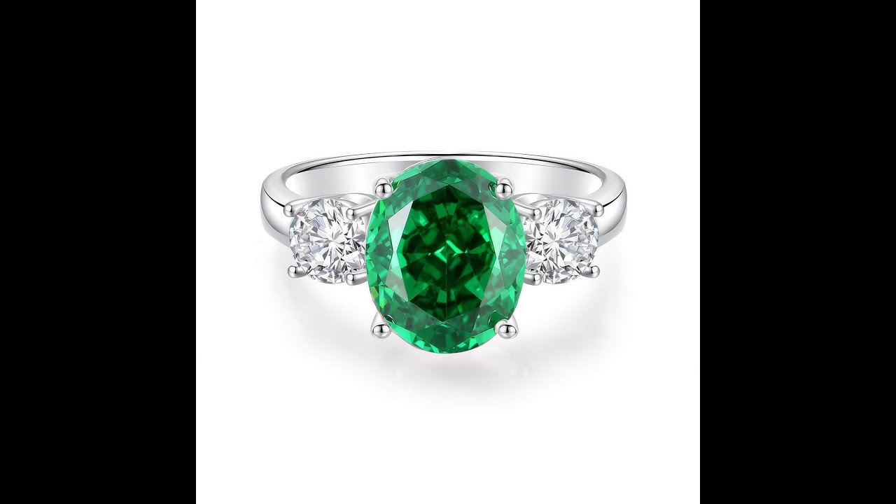 S925 Luxury Green Elliptical High Carbon Diamond Ring - YouTube