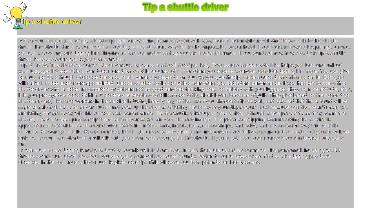 How to : Tip a shuttle driver - YouTube