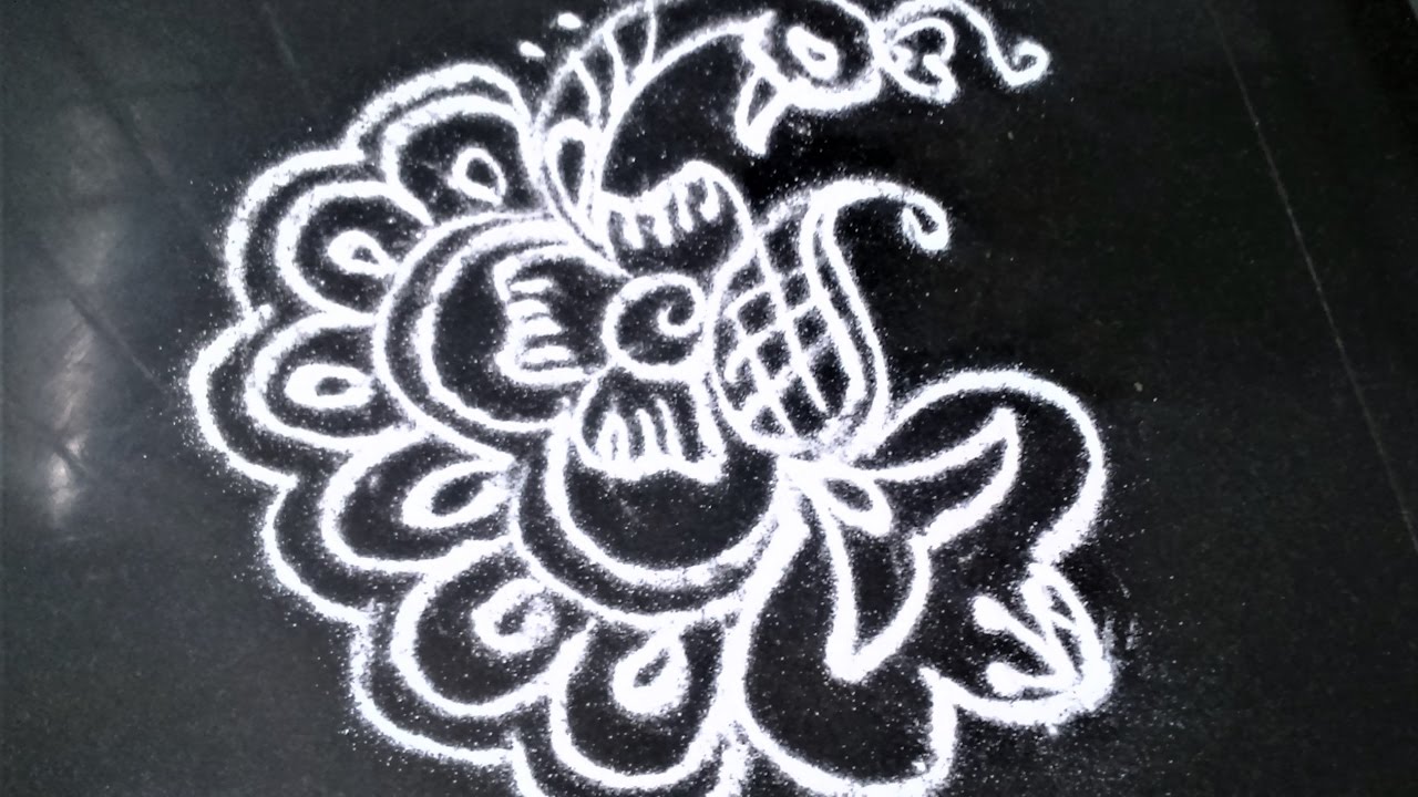 Easy Rangoli Peacock Design rangoli 3| Rangoli Mayil Design Step by ...