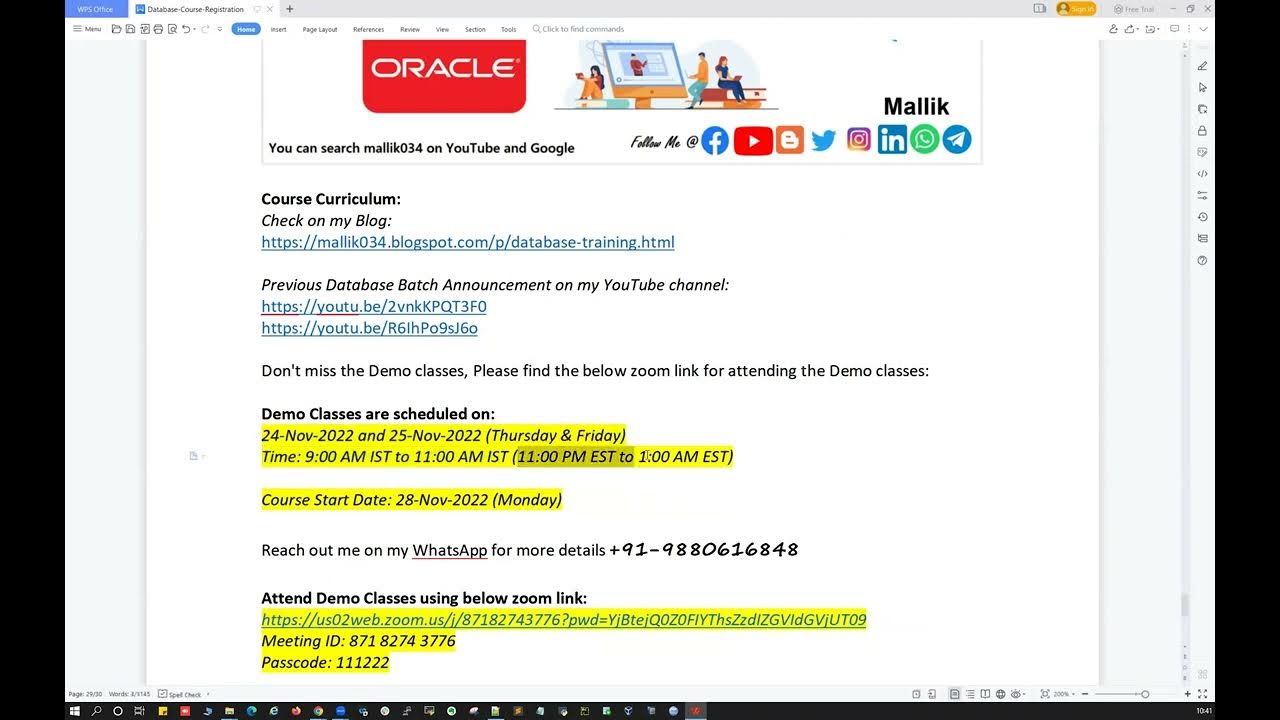 19c Oracle Database Online Training || New DBA Batch Starting on 24-Nov-2022 || Live Demo ...