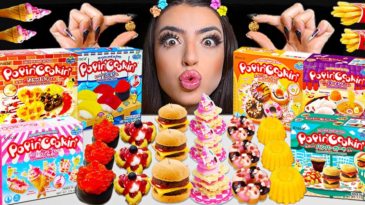 ASMR EATING TINY FOOD *POPIN COOKIN CANDY* MINI DONUT, WAFFLE, ICE ...