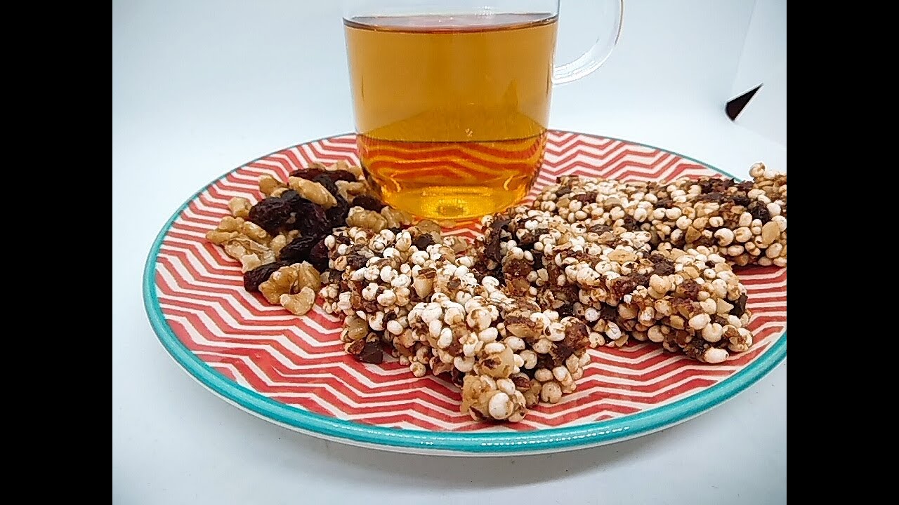 Receita de barras de cereais com millet puff, nozes, avelãs e chocolate ...