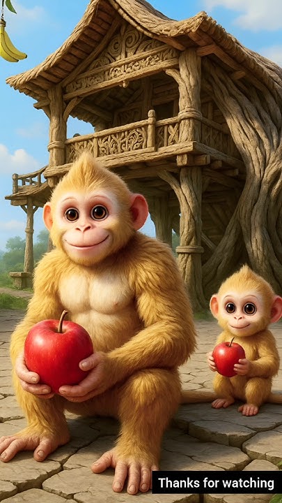 "Adorable Baby Monkeys Enjoying Apples in the Jungle | Cute Animal Animation"#ai#apple#monkey ...