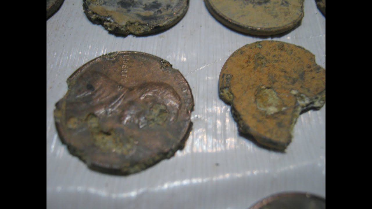 Zinc pennies corroded in dirt (metal detected) - United States Lincoln ...