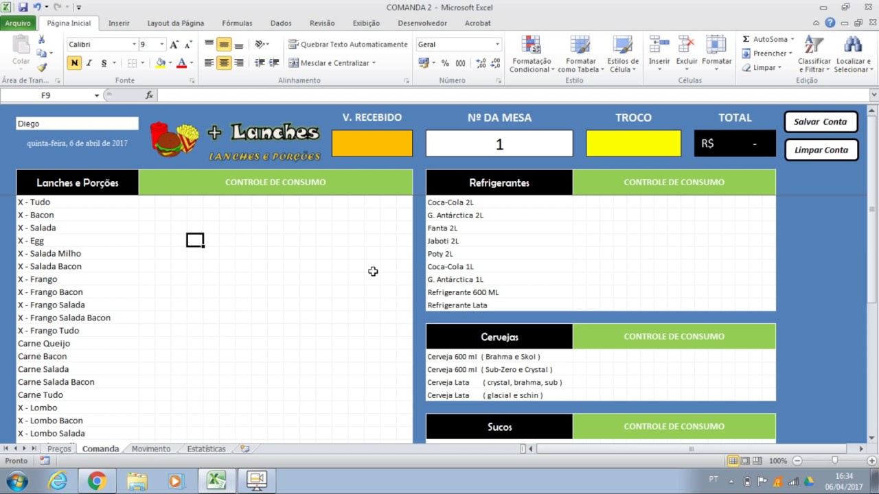 Excel Avançado - Comanda em Excel - YouTube
