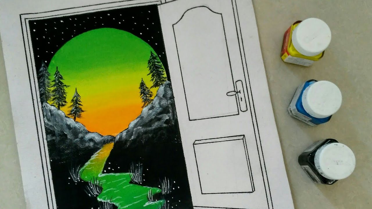 Easy green light scenery Drawing for beginners || Amazing Green ...