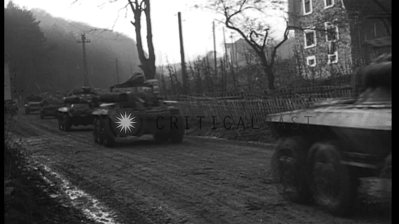 United States 3rd Armored Division vehicles drive towards Mosbach in ...