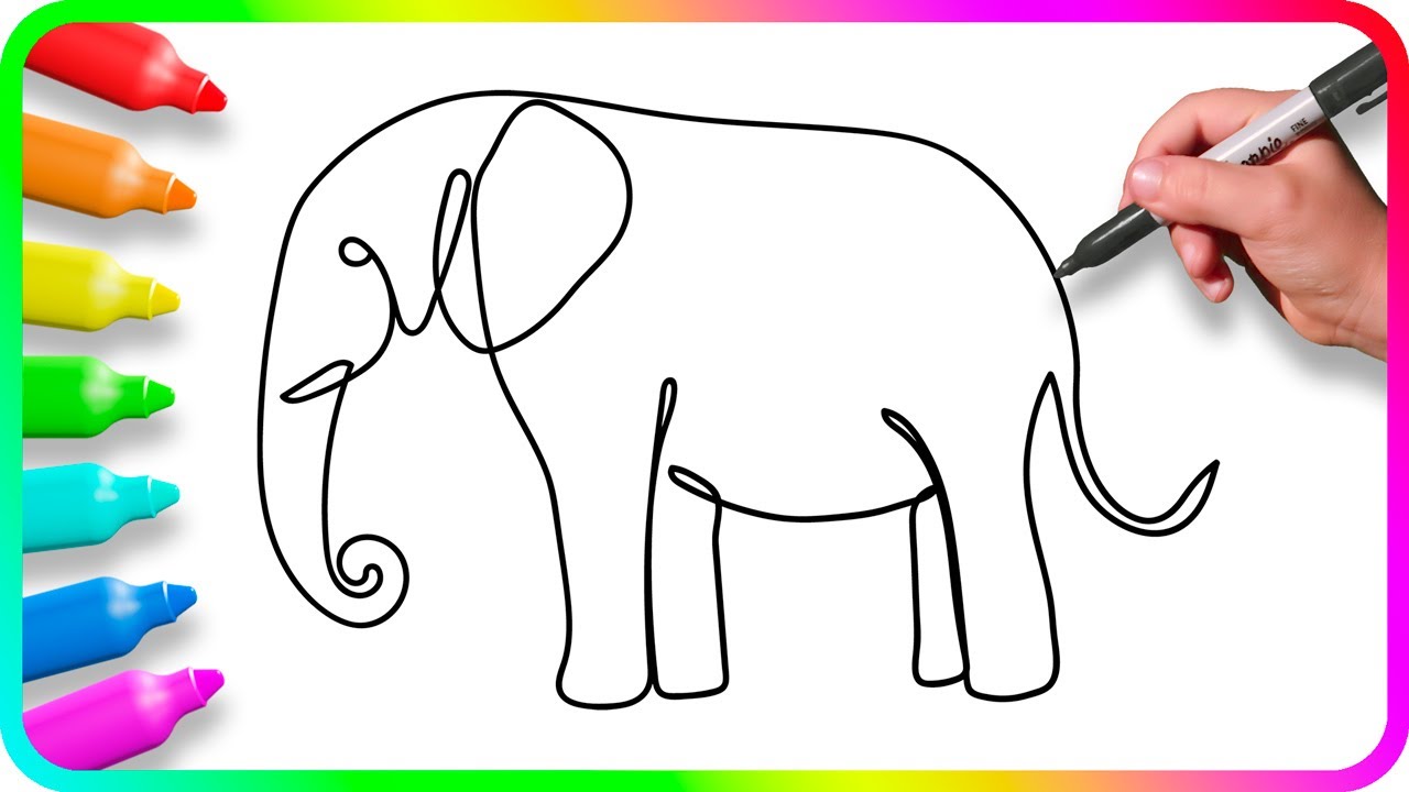 How to Draw an ELEPHANT with one line step by step | Easy Drawing ...