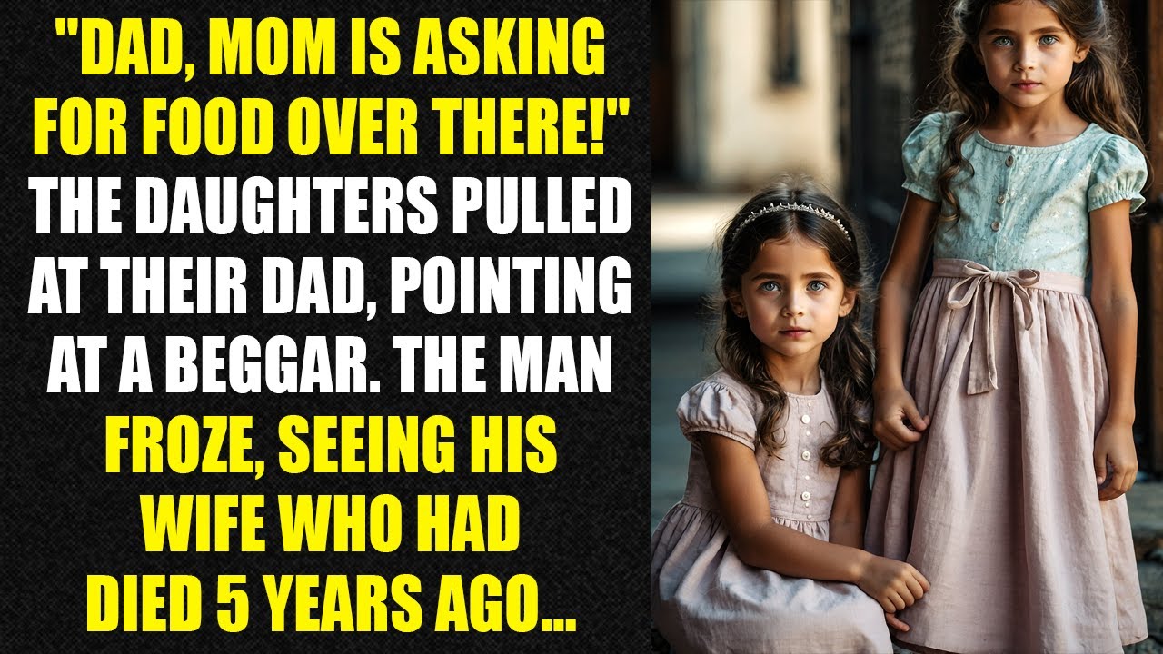 "Dad, Mom is asking for food over there!" the daughters pulled at their ...