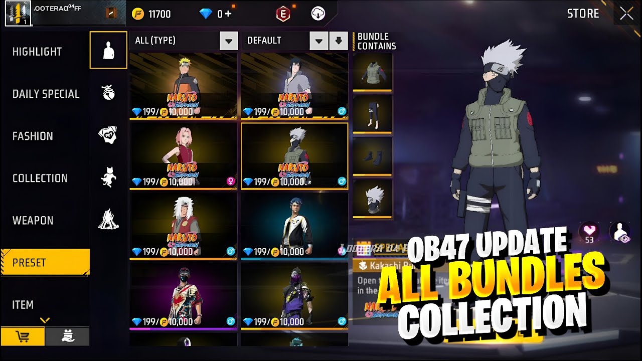 Ob47 Update All Bundles Collection Review 🤯💥 | Aurora Shade Bundle, Naruto Bundles | FF New ...
