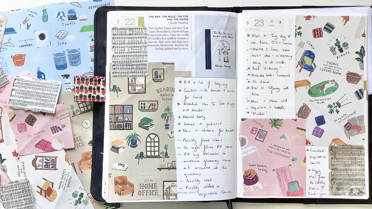Junk journal with me: Two page spreads in my daily journal - YouTube