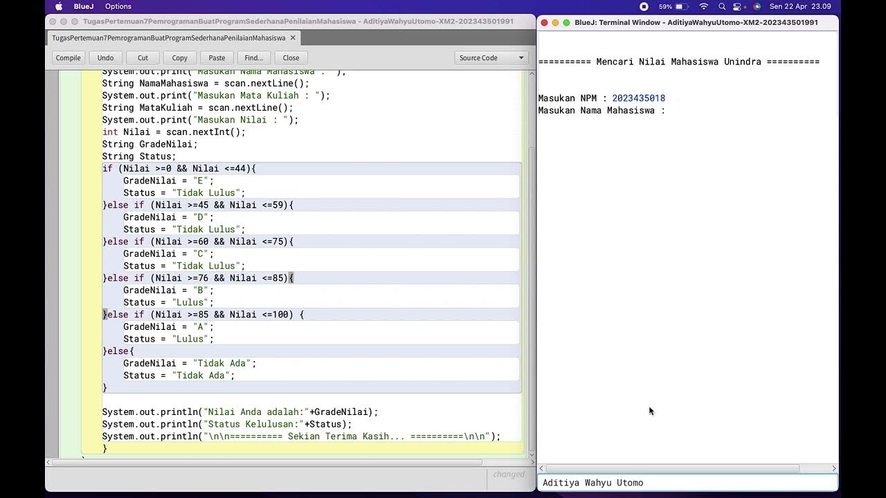 Program Java Sederhana Penilaian Mahasiswa (Tugas Pemrograman 2 - Pertemuan 7) - YouTube