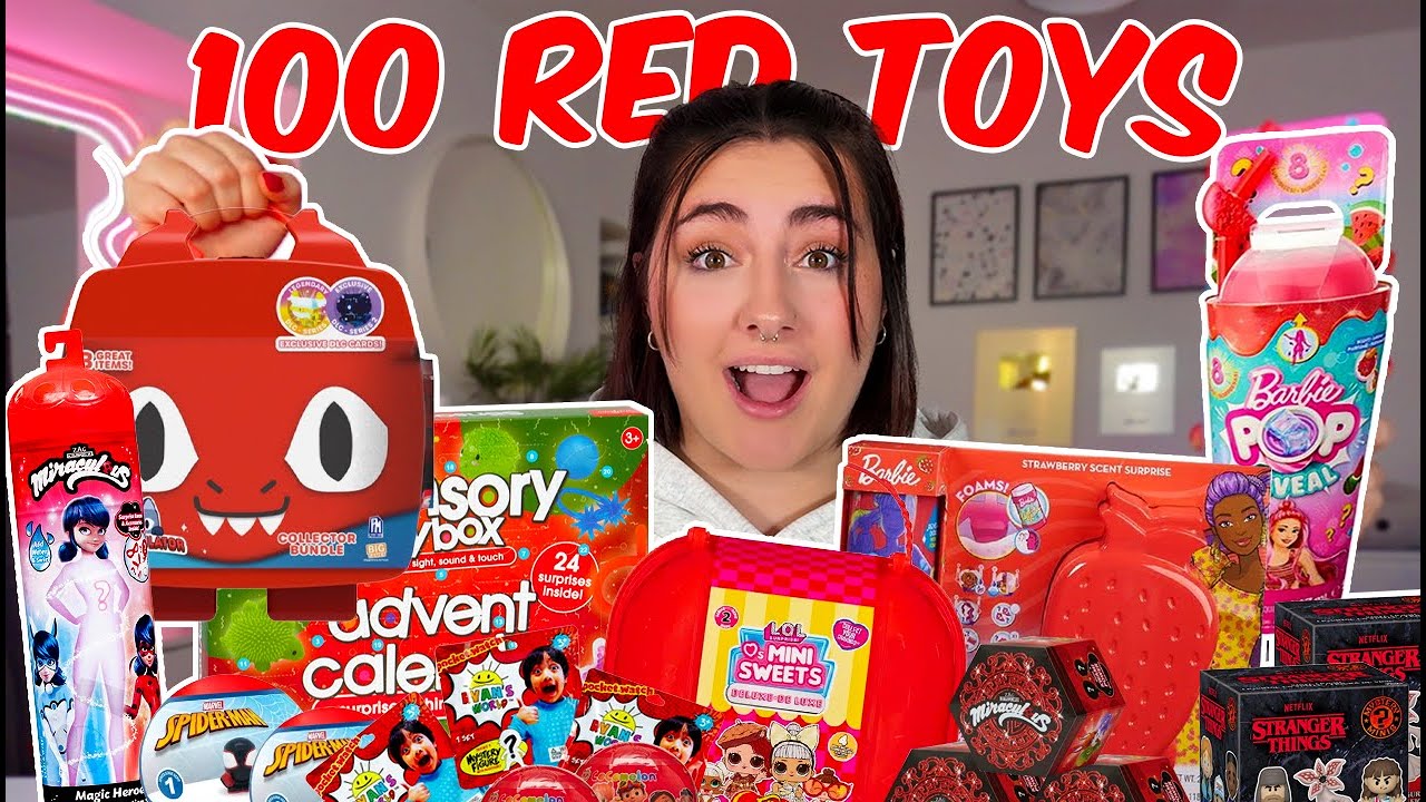 UNBOXING 100 *RED MYSTERY* TOYS!!😱🌶 *RARE FINDS* - YouTube