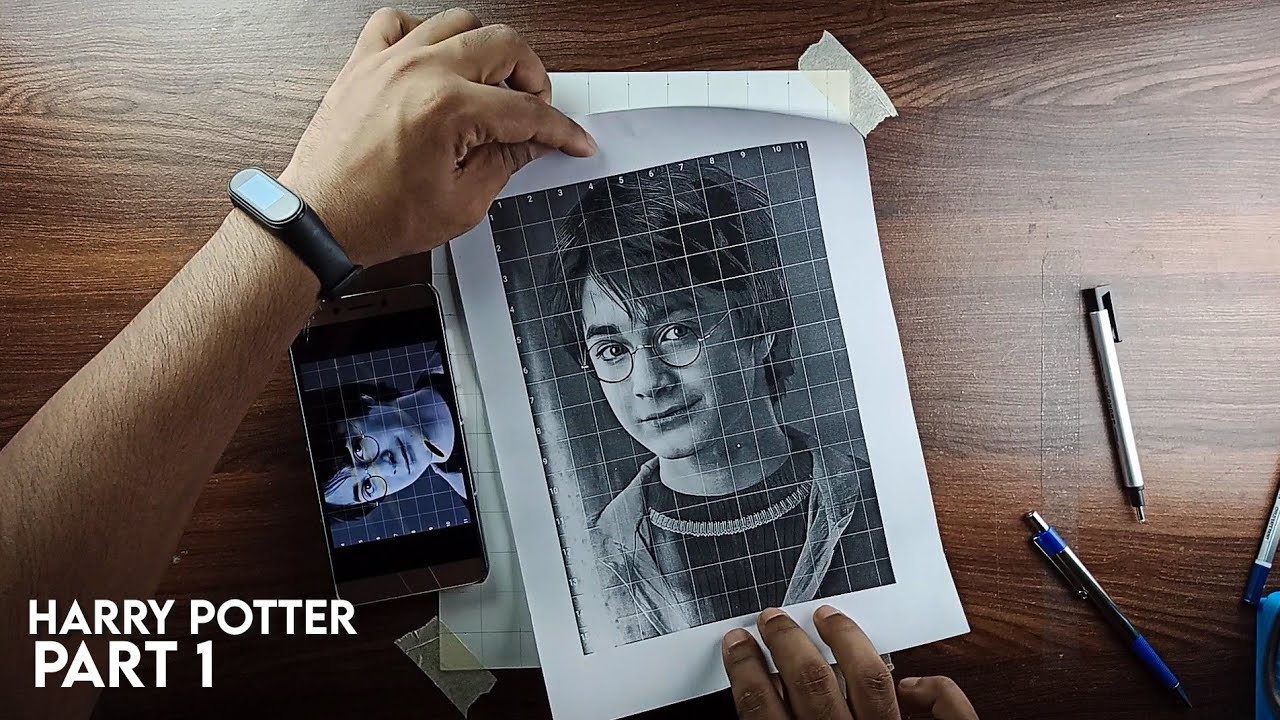 Drawing Harry Potter With Grid Methods - How To Draw Harry Potter Part ...