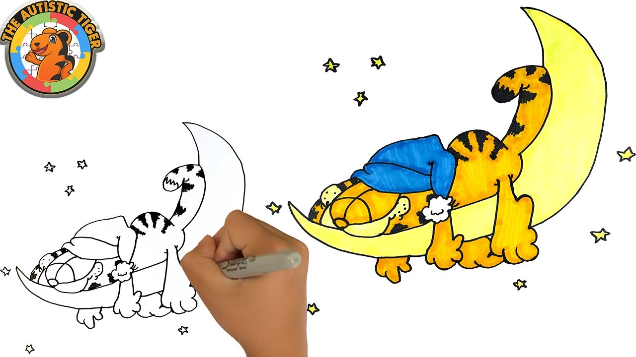 9yo Autistic Savant Draws - Garfield Sleeping on the Moon - YouTube