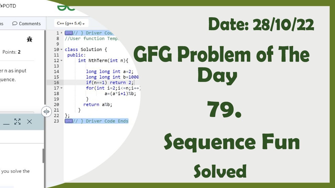 Sequence Fun C Gfg Daily Problem Youtube