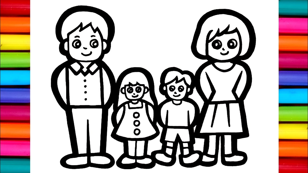 A Family Drawing, Colouring, Painting A Family Of 4 Drawing for Kids ...
