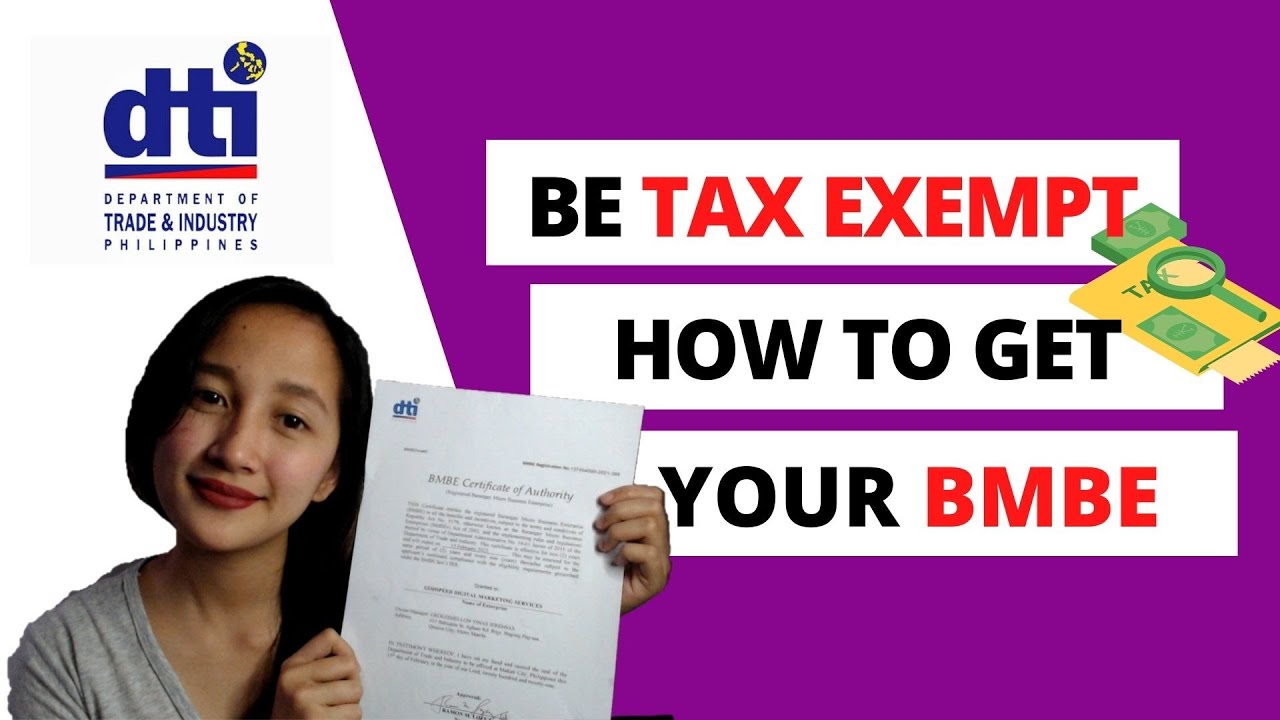 Be TAX EXEMPT - How to get your BMBE Certificate | Zelle Jeremias - YouTube