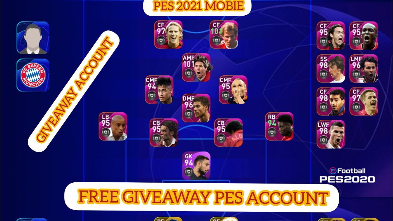 FREE PES ACCOUNT || GIVEAWAY ACCOUNT PES MOBILE 2021 - YouTube