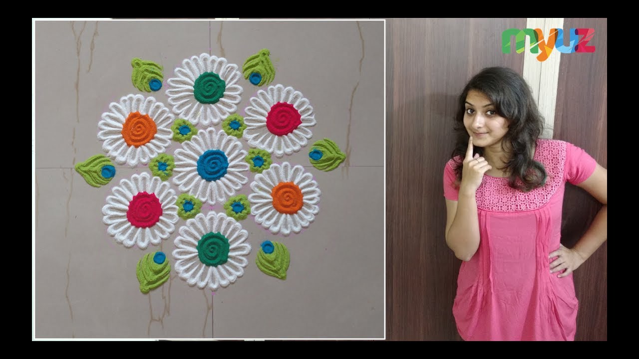 Simple and Small Rangoli Designs with Flower. Use easily available ...