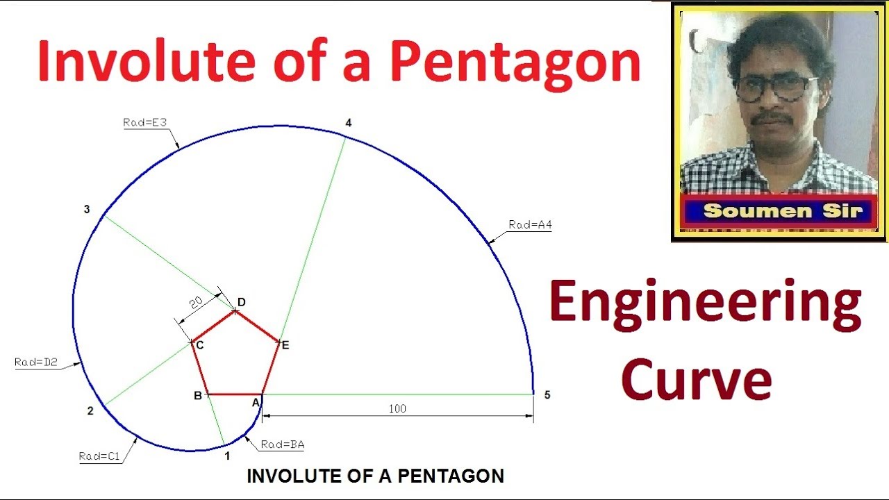 INVOLUTE OF A PENTAGON – Engineering Curve - YouTube