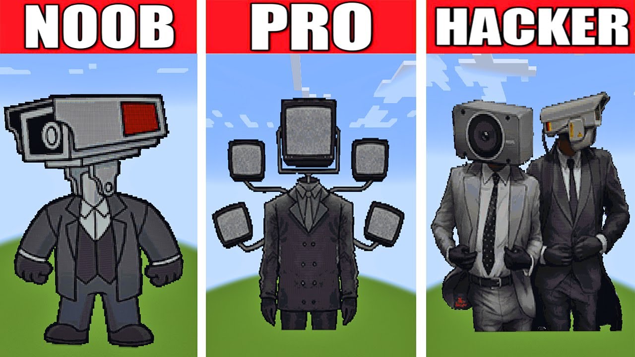 TV Man and Camera Man Pixel Art : Noob, Pro, HACKER! Skibidi Toilet ...