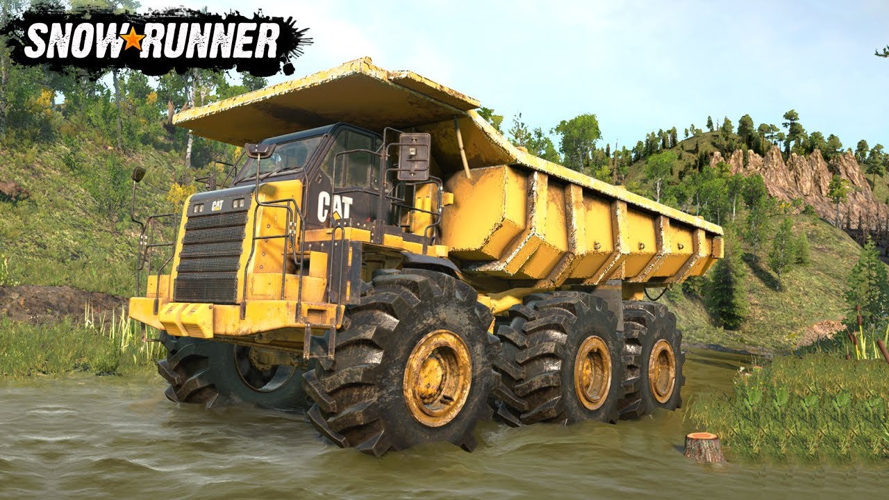 SnowRunner - Z2 CAT 770Z Mining Dump Truck Drives Down The River - YouTube