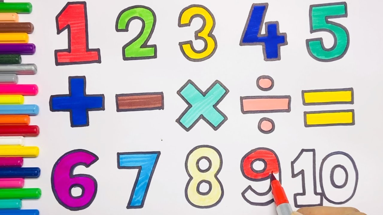 Learn Numbers 1 to10 and basic mathematical symbols for toddlers/Drawing and colouring for ...