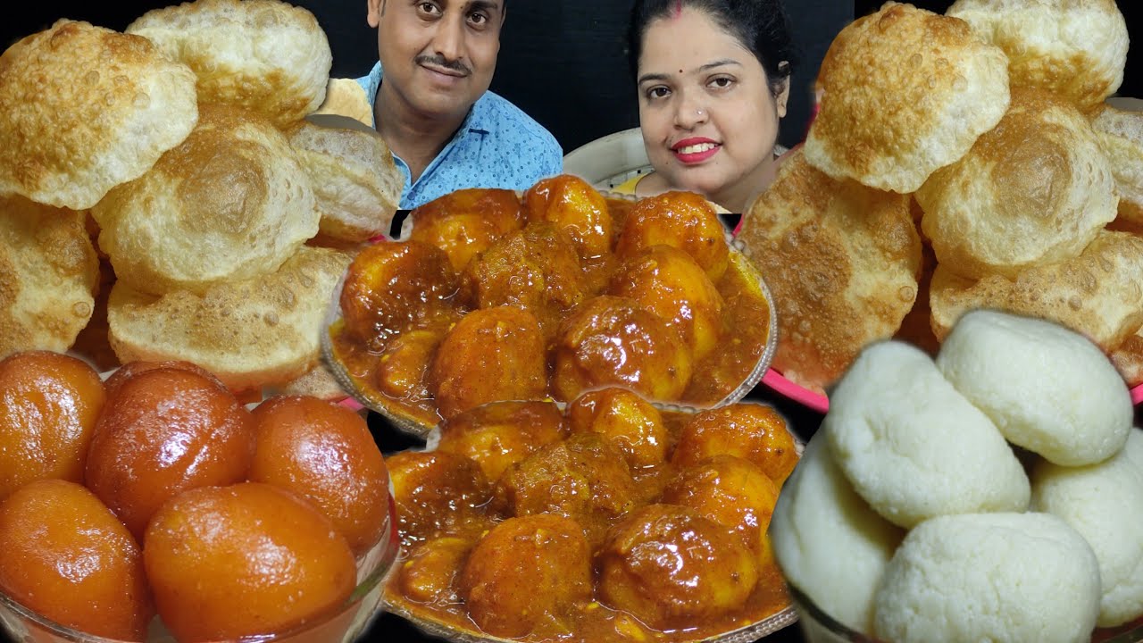 PURI/LUCHI DUM ALOO RASGULLA PANTUYA EATING CHALLENG || INDIAN FOOD ...