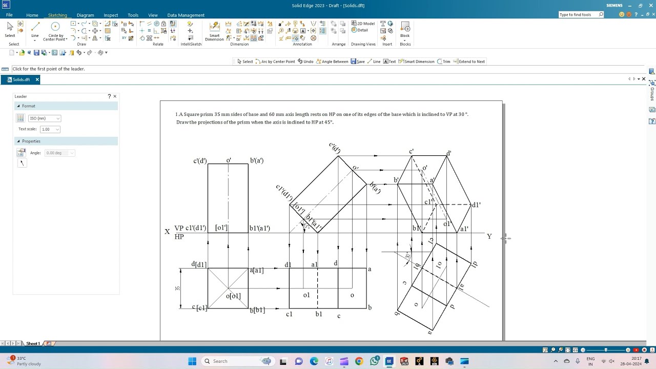 Orthographic Projection of Square Prism 01 - YouTube