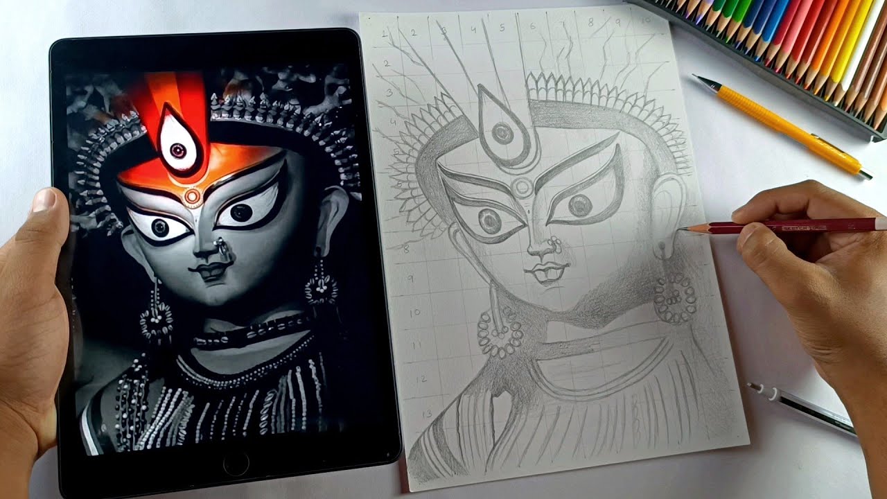 How to draw Durga Mata Drawing, Step By Step (Outline Tutorial) - YouTube
