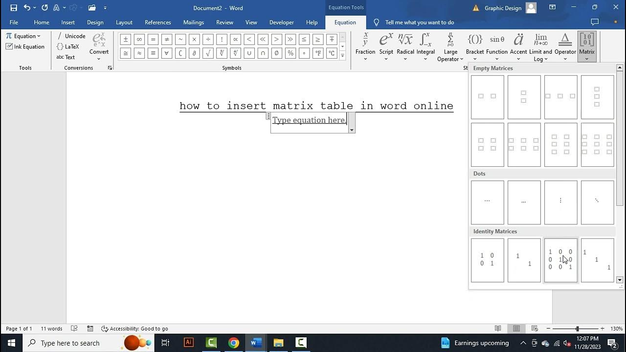how to insert matrix table in word online - YouTube
