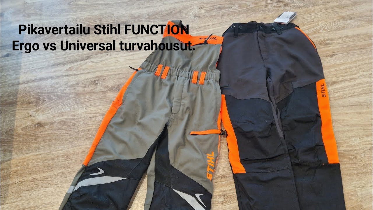 Pikavertailu Stihl FUNCTION Ergo vs Universal turvahousut. - YouTube