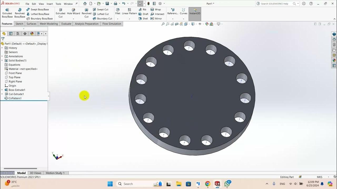 Introduction to SolidWorks Course Session #38 (ً3D Part Circular Pattern) - YouTube