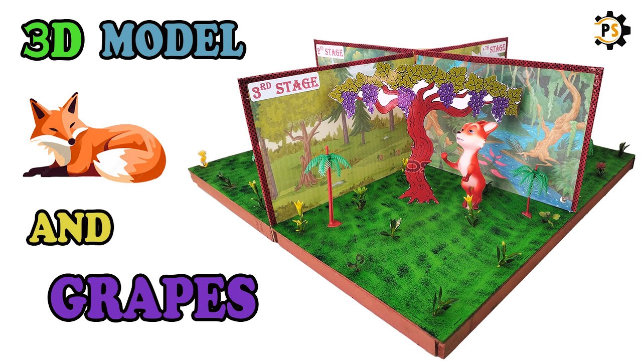 3D MODEL OF FOX AND GRAPES MODEL STORY || लोमड़ी और अंगूर || HINDI ...
