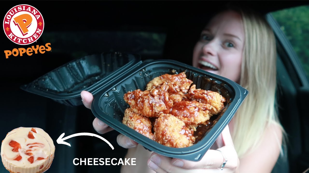 NEW POPEYES Wings & strawberry Cheesecake | honey bbq wings - YouTube