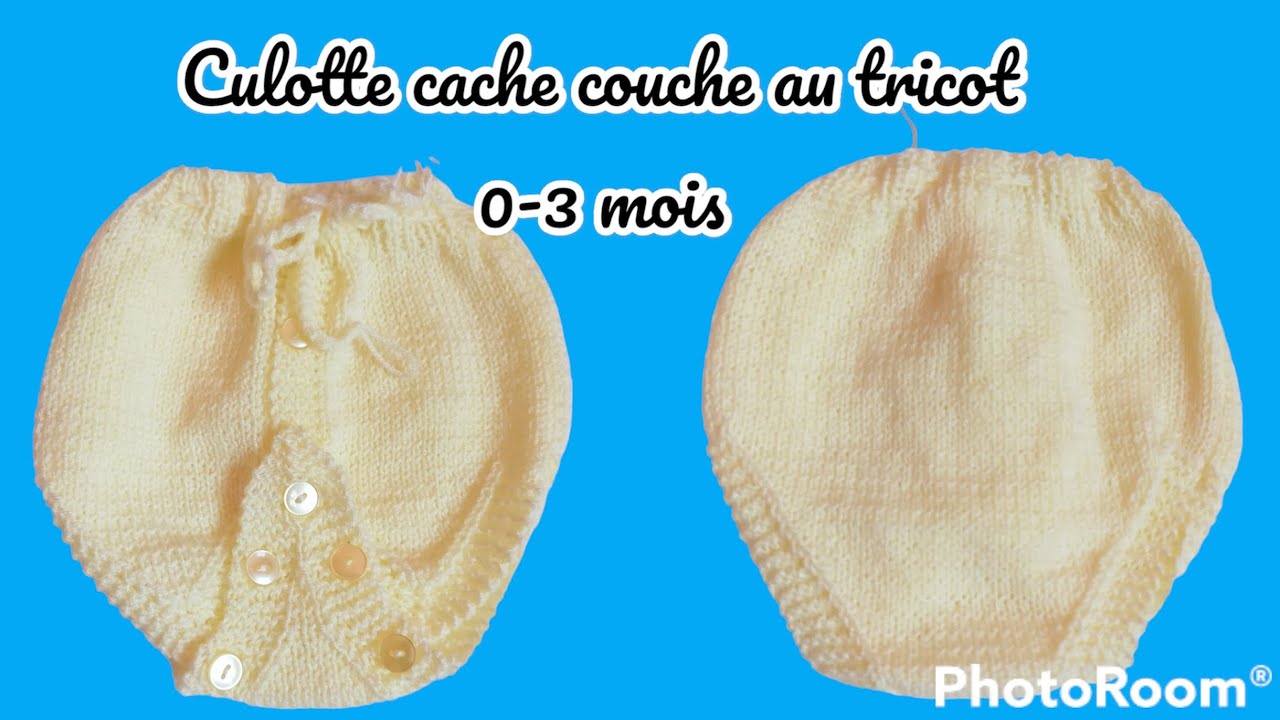 Culotte cache couche au tricot taille naissance 0-6 mois.2/2 - YouTube