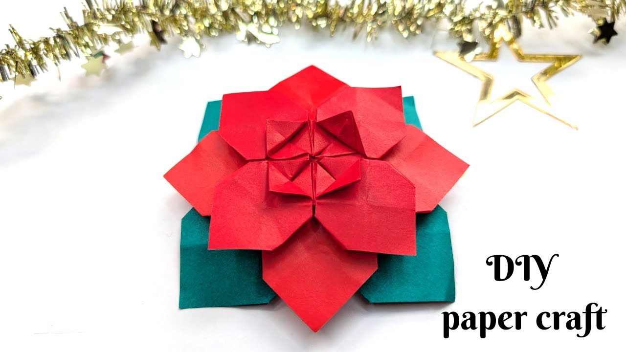 How to make origami Christmas flower poinsettia - diy paper craft - YouTube