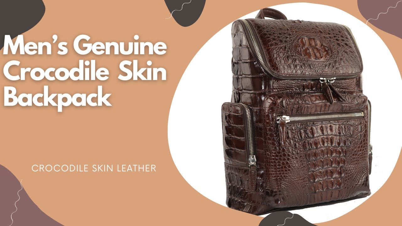 Men’s Genuine Crocodile Skin Backpack, Casual Travel Bag Extra Capacity ...
