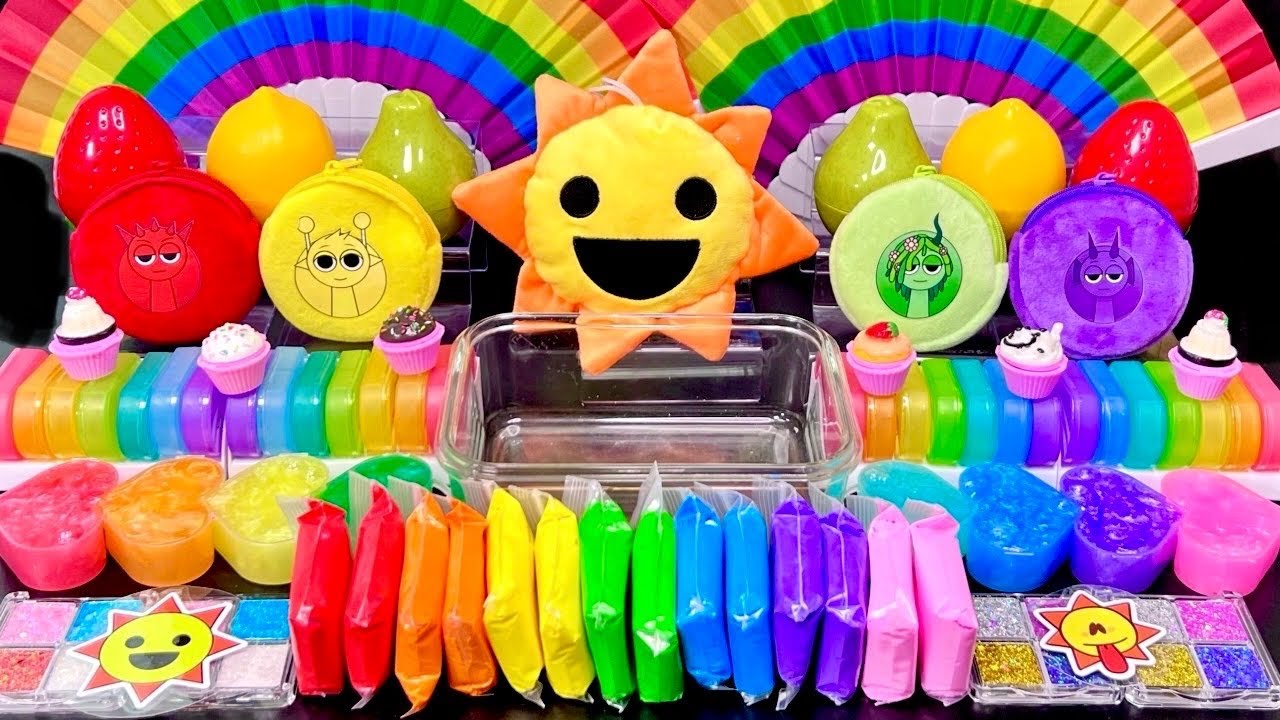 [ASMR] Mixing "Sprunki Rainbow" MakeUp Eyeshadow,Glitter Into Clear ...