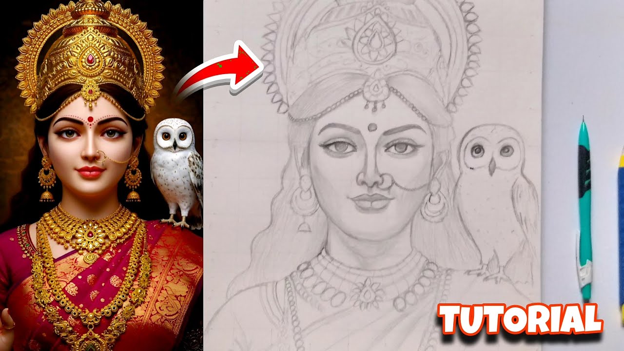 Laxmi Mata Drawing, Outline Tutorial 😍 - YouTube