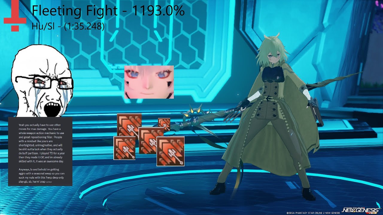 [PSO2:NGS] Fleeting Fight - 1193.0% Max Modifiers Hu/Sl (1:35.248 ...