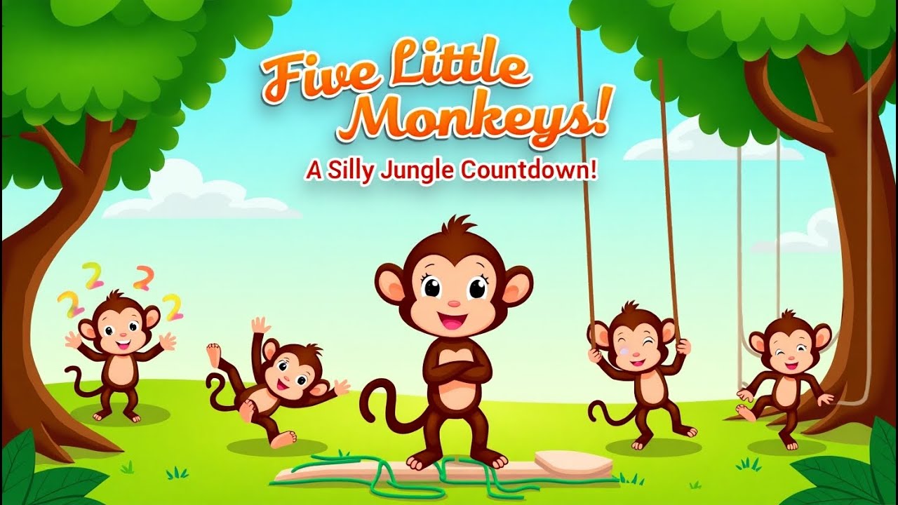 "Five Little Monkeys’ Jungle Adventure | Fun Rhyming Countdown for Kids ...