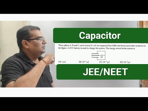 Three plates A, B and C each of area 0.1 m2 are separated by 0.885 mm ...