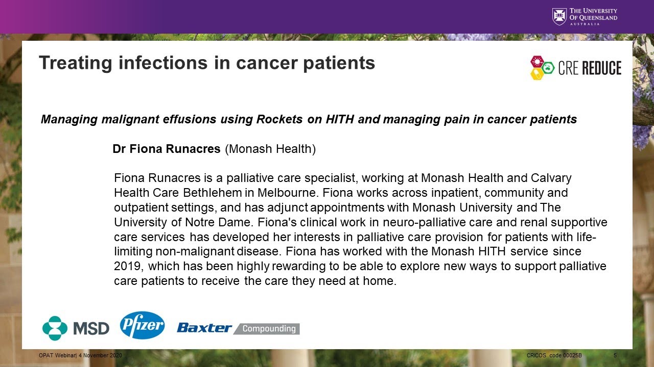 OPAT/HITH Treating infections in cancer patients - Dr Fiona Runacres ...