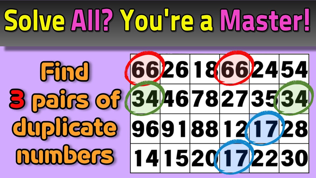 Find the identical numbers 401~408 - YouTube