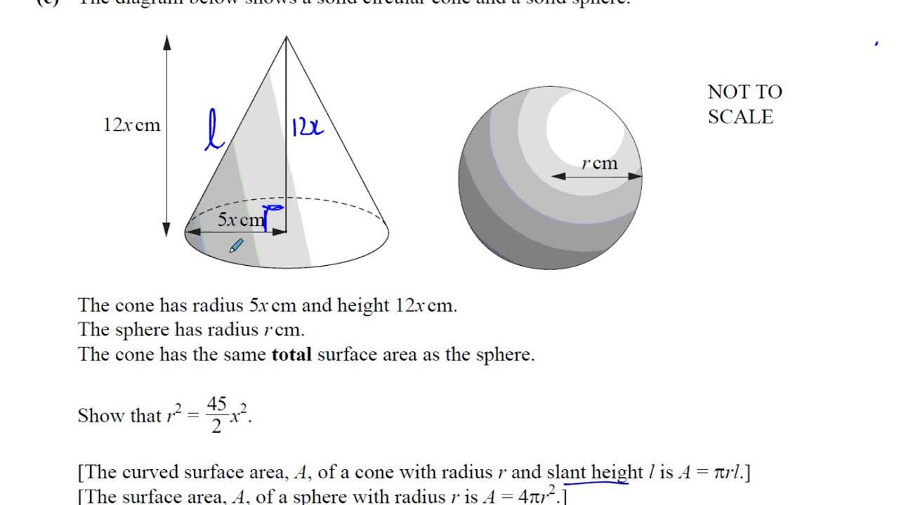 0580 04 SP20 Q10c Mensuration Surface Area Cones & Spheres - YouTube